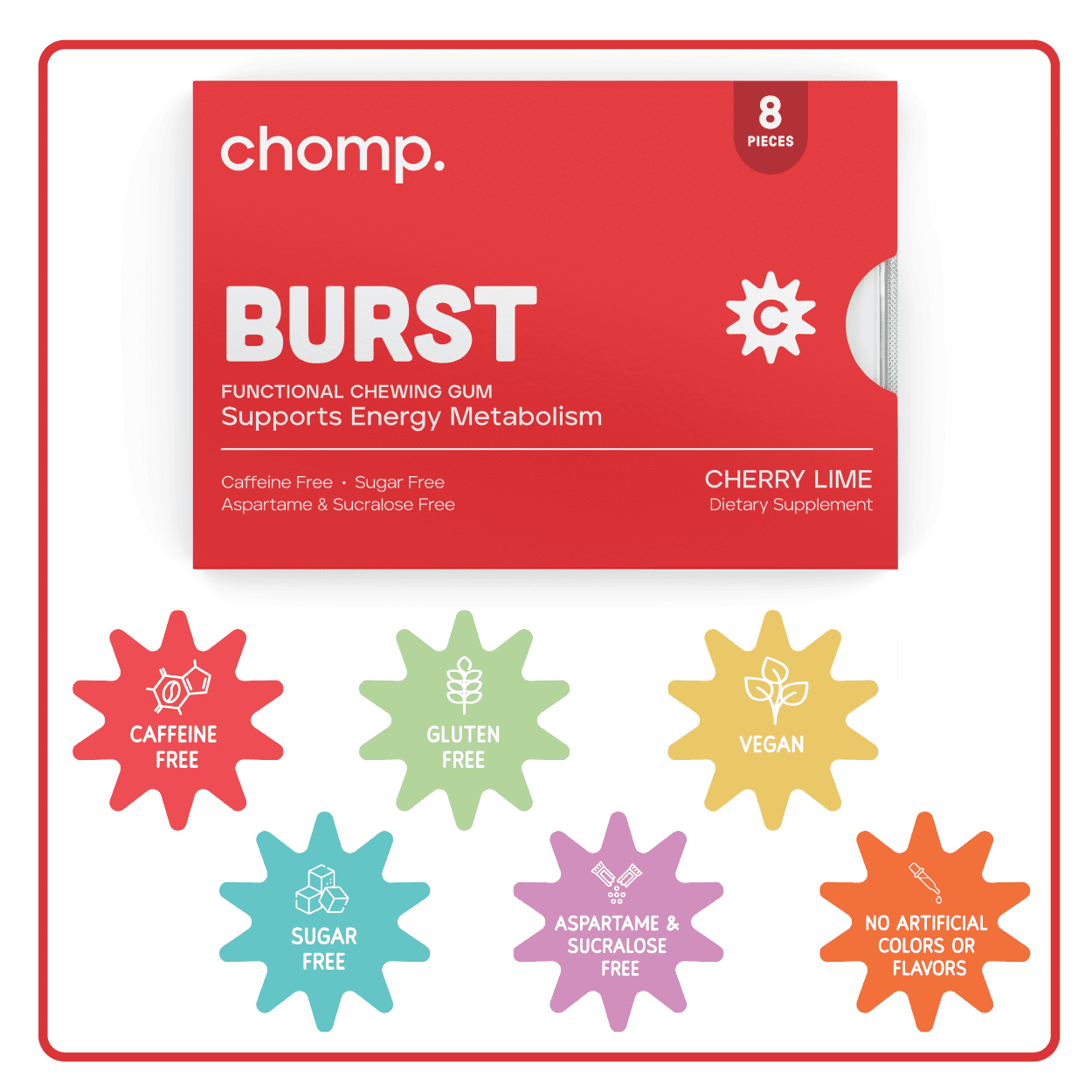 Healthy Caffeine-Free Burst Energy Chewing Gum- Chomp Gums